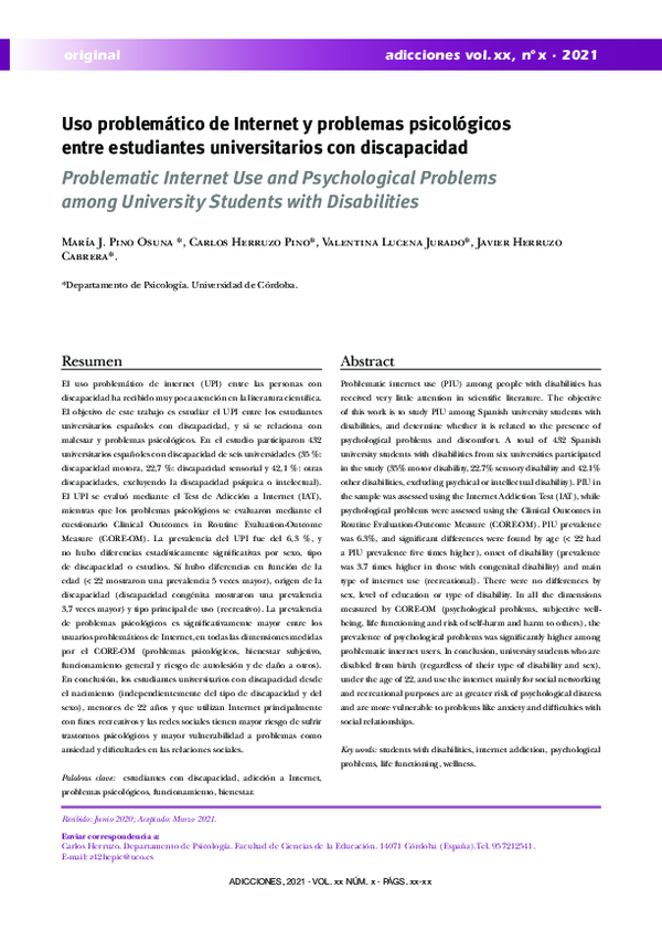 (PDF) Uso problemático de Internet y problemas psicológicos entre ...
