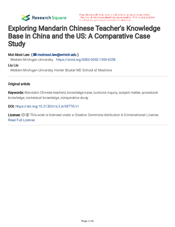 (PDF) Exploring Mandarin Chinese Teacher'sKnowledge Base in China and ...