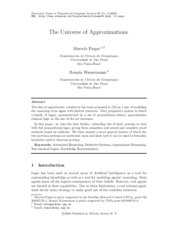 (PDF) The Universe of Approximations | Marcelo Finger - Academia.edu
