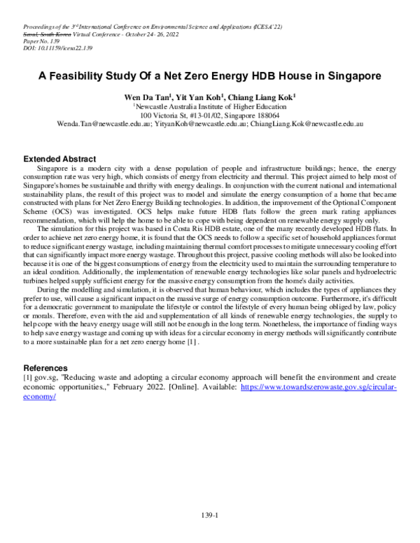(PDF) A Feasibility Study Of a Net Zero Energy HDB House in SingaporeA ...