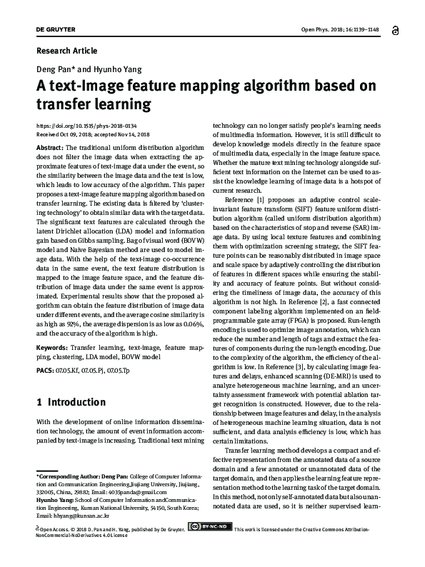 Pdf A Text Image Feature Mapping Algorithm Based On Transfer Learning