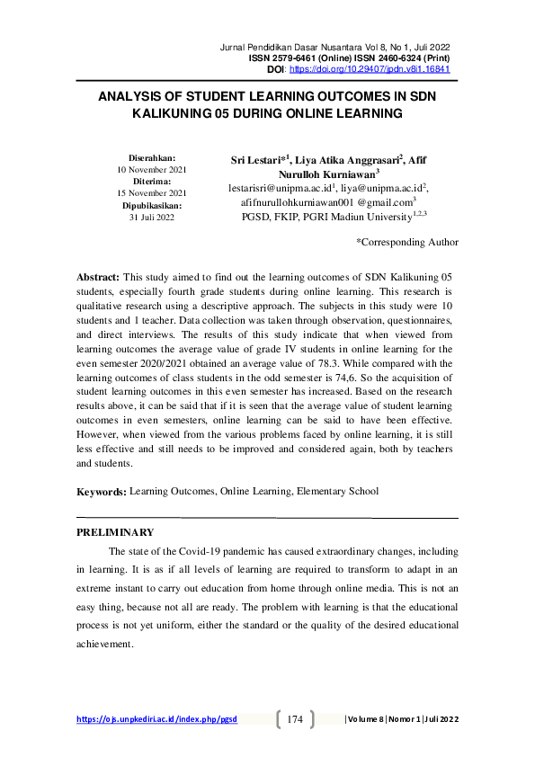 (PDF) Analysis of Student Learning Outcomes in SDN Kalikuning 05 During ...