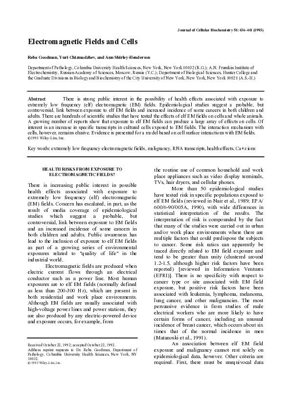 (PDF) Electromagnetic fields and cells