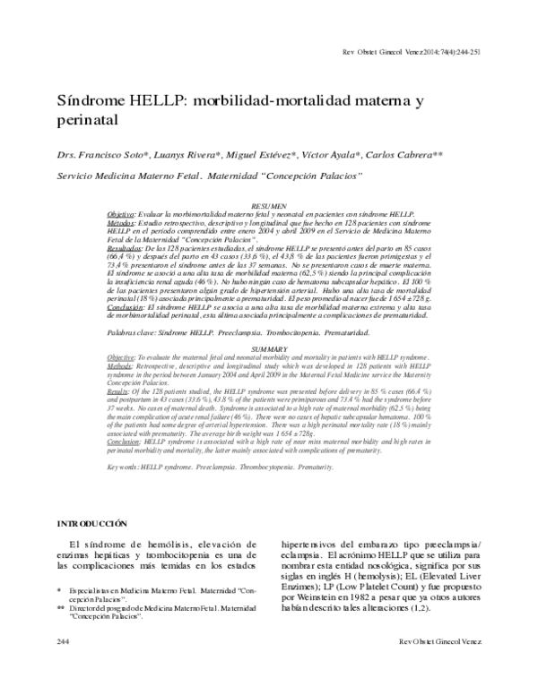 (PDF) Síndrome HELLP: morbilidad-mortalidad materna y perinatal