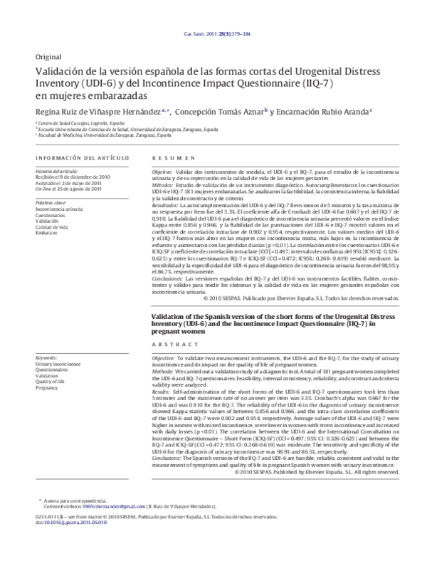 (PDF) Validación de la versión española de las formas cortas del ...