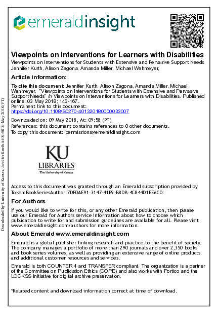 (PDF) Viewpoints on Interventions for Students with Extensive and Pervasive Support Needs