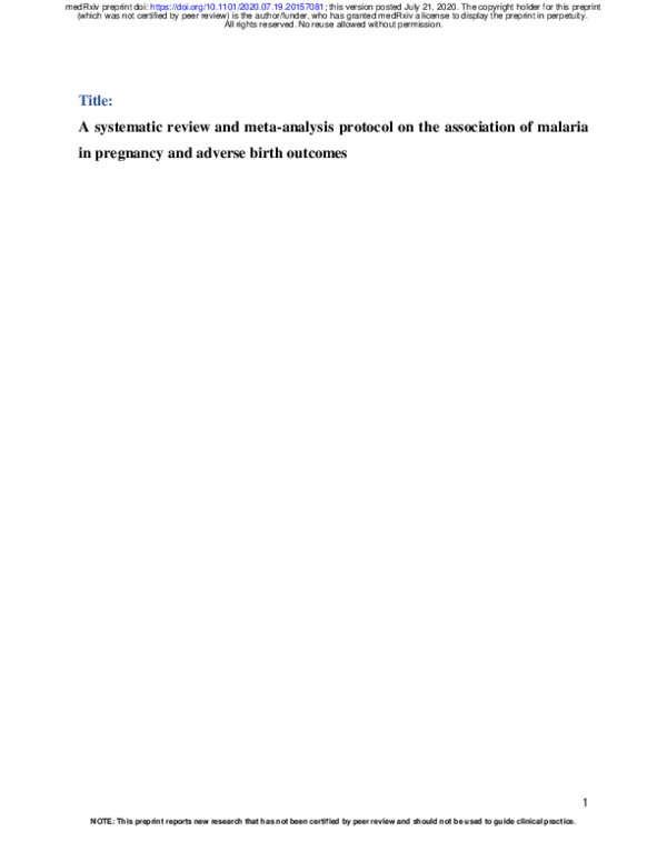 (PDF) A systematic review and meta-analysis protocol on the association of malaria in pregnancy ...