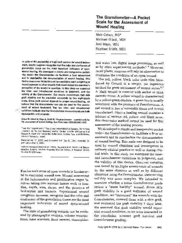 (PDF) The Granulometer–A Pocket Scale for the Assessment of Wound Healing