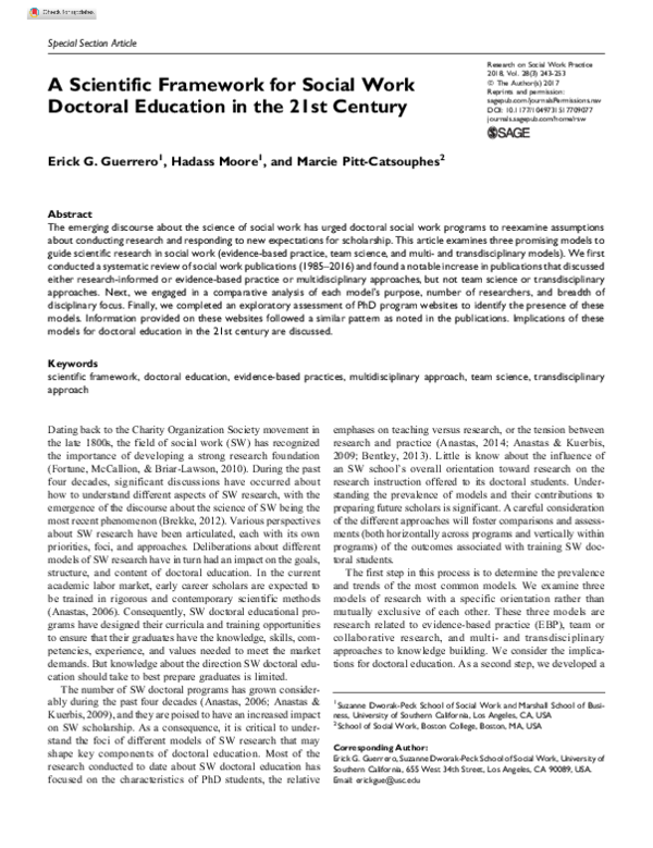 (PDF) A Scientific Framework for Social Work Doctoral Education in the ...