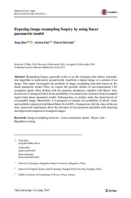 Pdf Exposing Image Resampling Forgery By Using Linear Parametric Model Tong Qiao