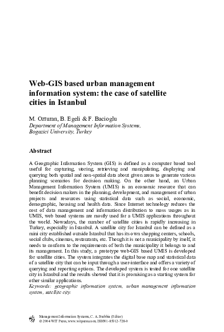(PDF) Web-GIS Based Urban ManagementInformation System: The Case Of SatelliteCities In Istanbul