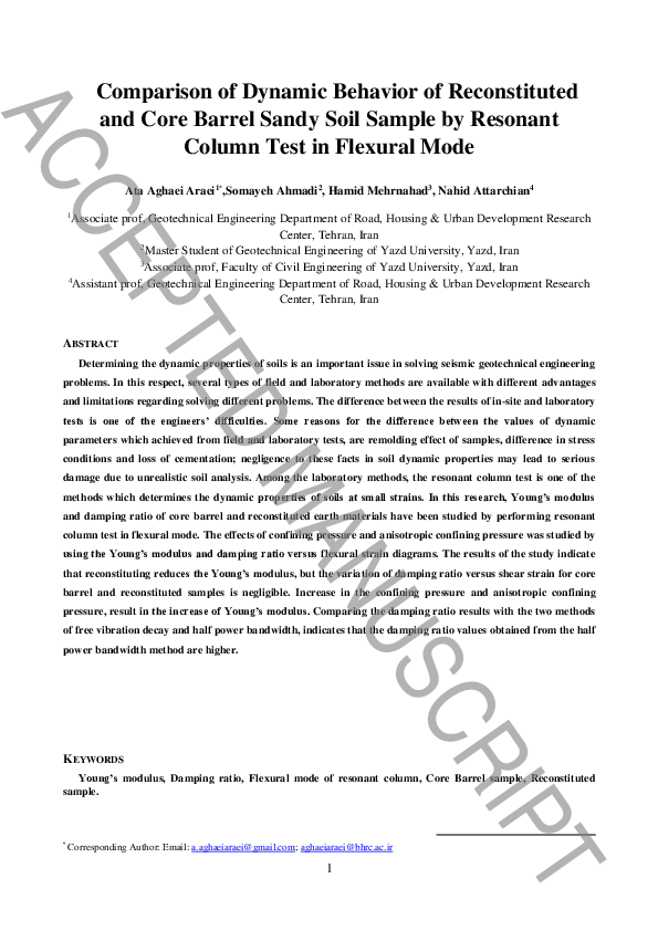 (PDF) Comparison of Dynamic Behavior of Reconstituted and Core Barrel ...