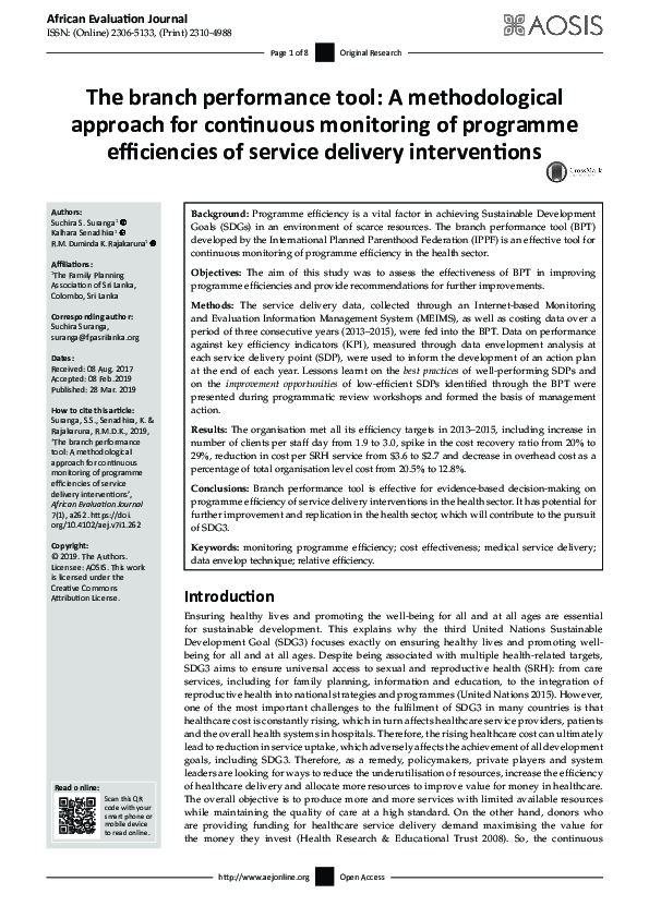 (PDF) The branch performance tool: A methodological approach for ...