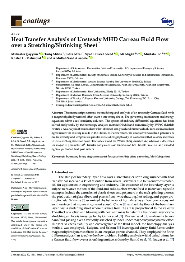 (PDF) MHD Carreau Fluid Flow over Stretching Sheets