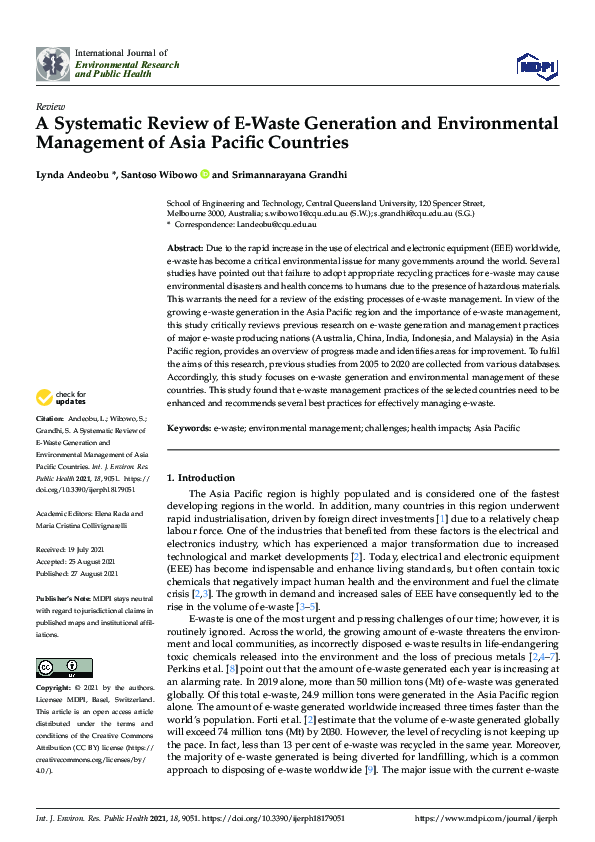 (PDF) A Systematic Review of E-Waste Generation and Environmental ...