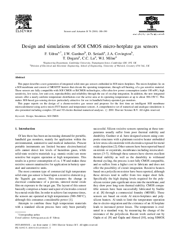 (PDF) Design and simulations of SOI CMOS micro-hotplate gas sensors