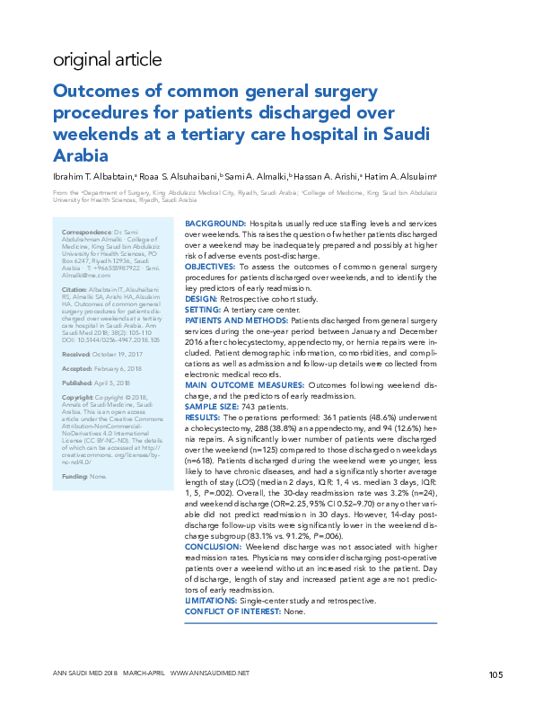 (PDF) Outcomes of common general surgery procedures for patients ...