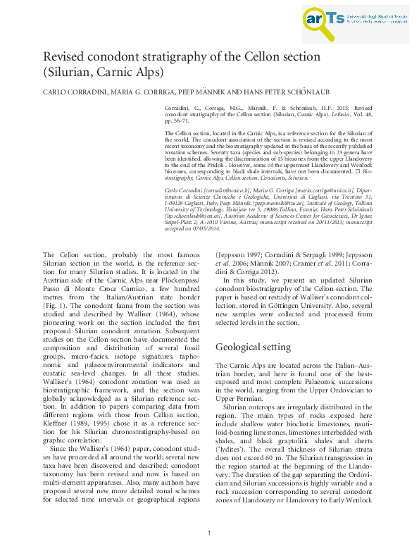 (PDF) Revised conodont stratigraphy of the Cellon section (Silurian ...