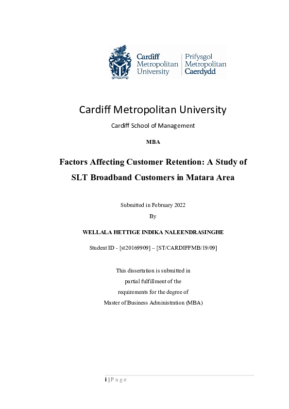 (DOC) Factors Affecting Customer Retention: A Study of SLT Broadband ...