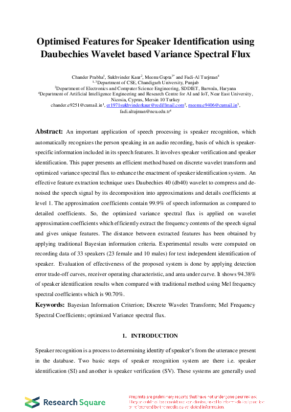 (PDF) Optimised Features for Speaker Identification using Daubechies Wavelet based Variance ...