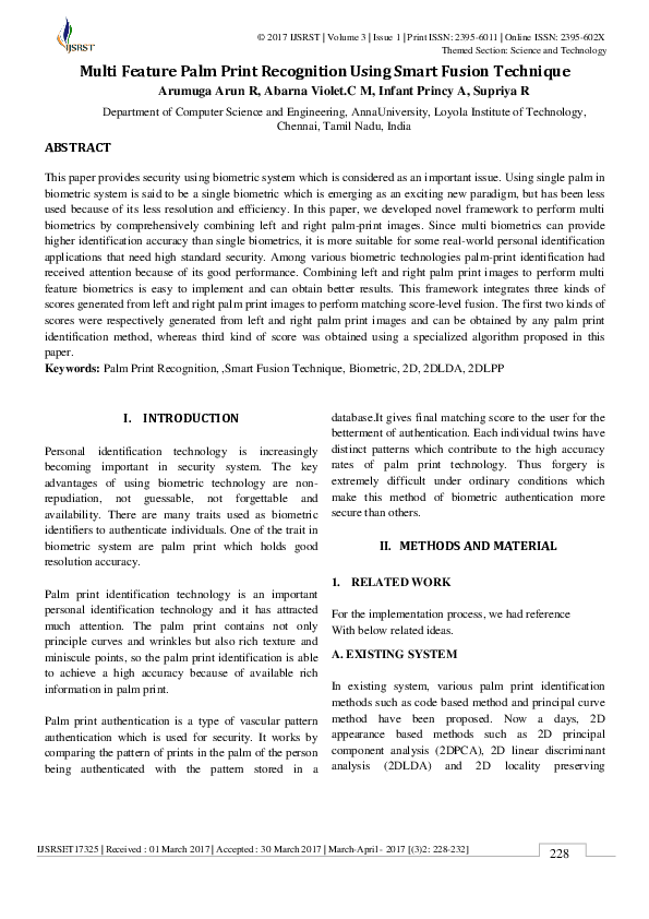 (PDF) Multi Feature Palm Print Recognition Using Smart Fusion Technique