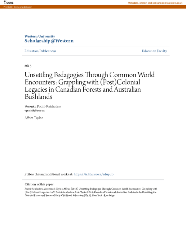 (PDF) Unsettling Pedagogies Through Common World Encounters: Grappling ...