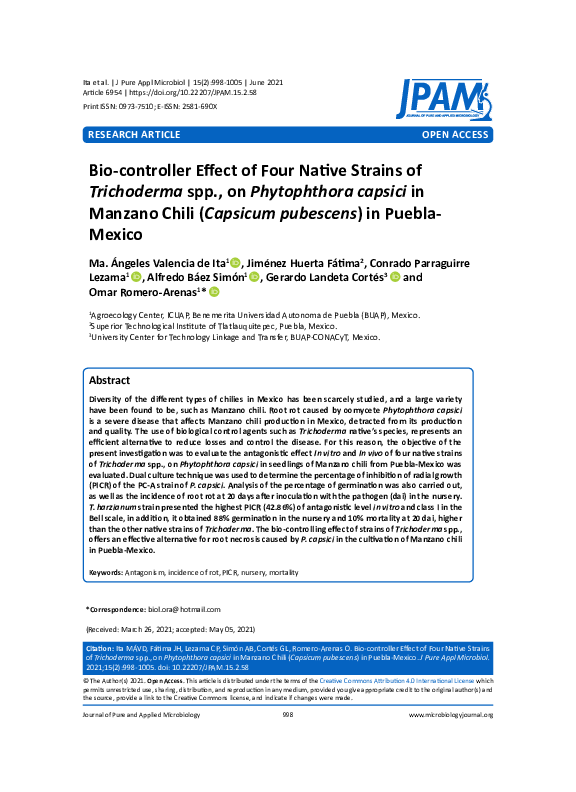 (PDF) Bio-controller Effect of Four Native Strains of Trichoderma spp., on Phytophthora capsici ...