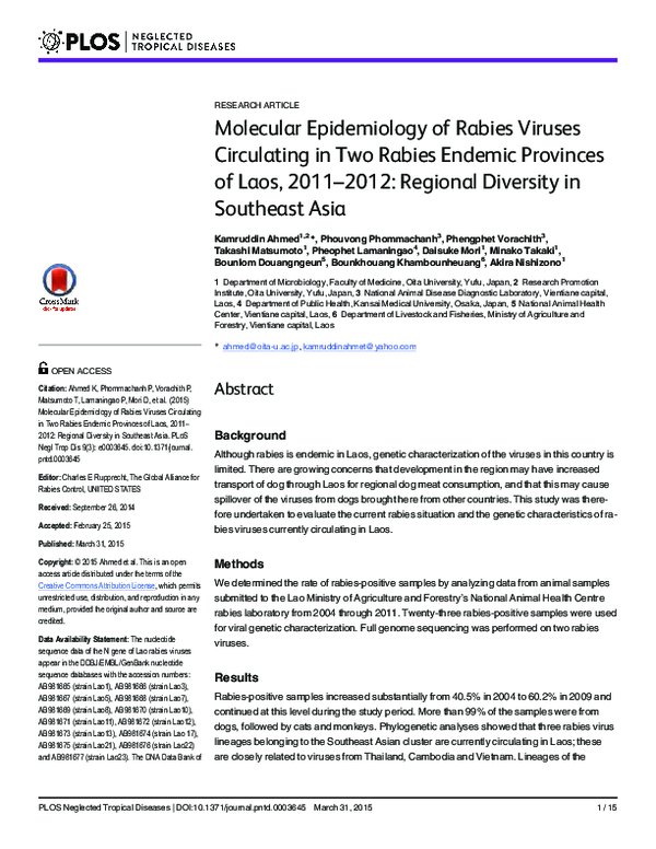 (PDF) Molecular epidemiology of rabies viruses circulating in two ...