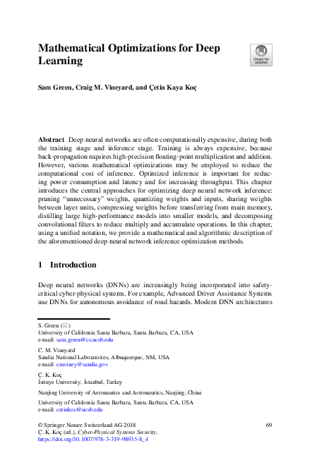(PDF) Mathematical Optimizations for Deep Learning