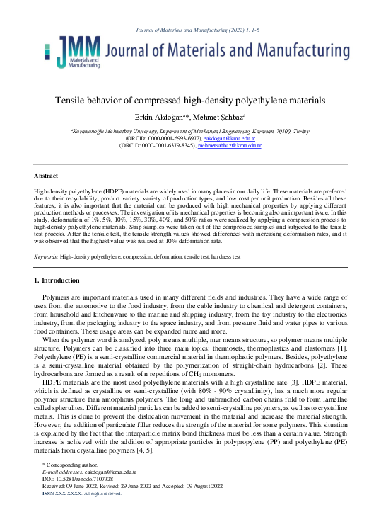 (PDF) Tensile behavior of compressed high-density polyethylene materials