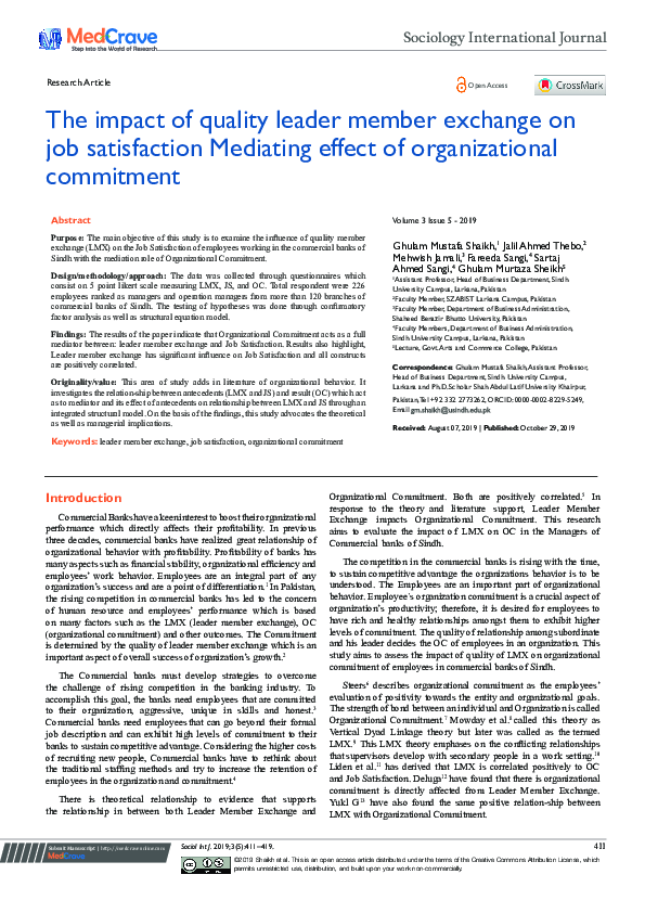 (PDF) The impact of quality leader member exchange on job satisfaction Mediating effect of ...