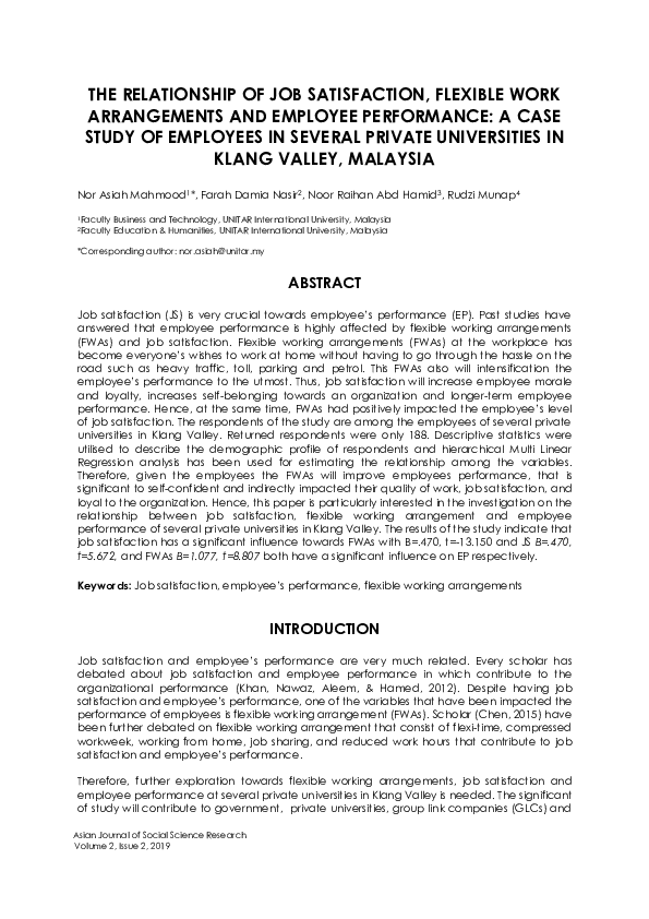 (PDF) The relationship of job satisfaction, flexible work arrangements ...