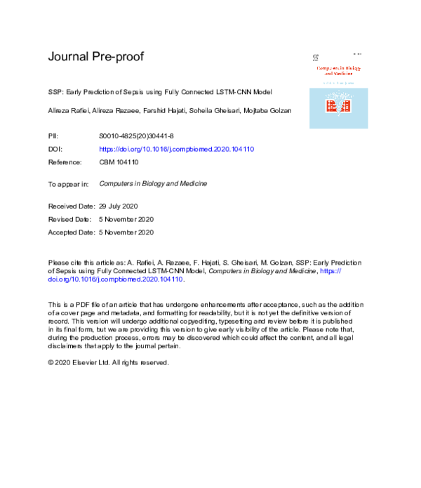 Pdf Ssp Early Prediction Of Sepsis Using Fully Connected Lstm Cnn Model