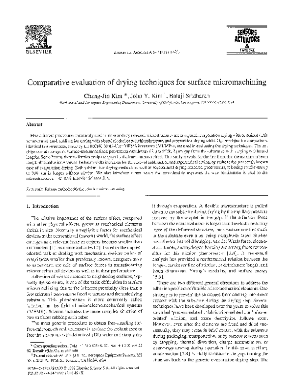 (PDF) Comparative evaluation of drying techniques for surface micromachining