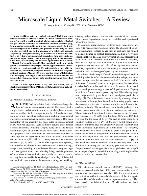 (PDF) Microscale Liquid-Metal Switches—A Review