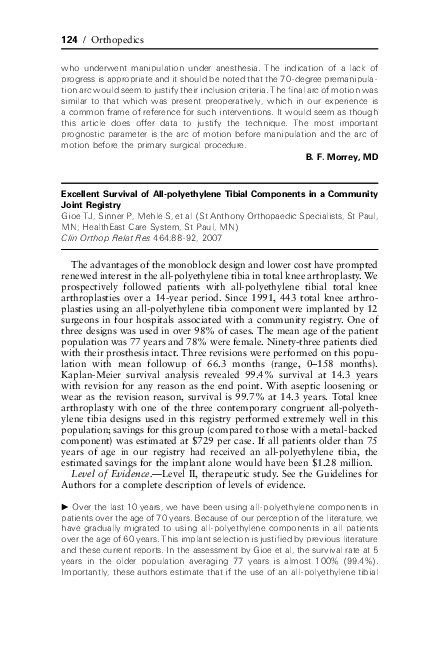 (PDF) Excellent Survival of All-polyethylene Tibial Components in a ...