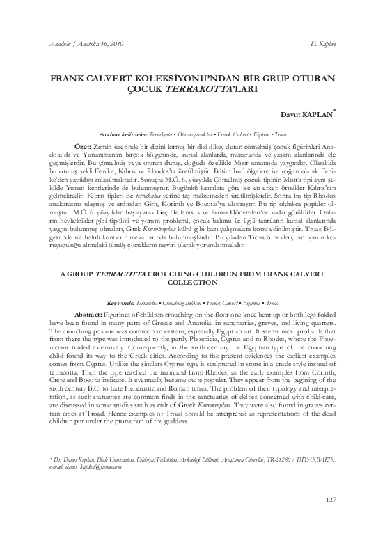 (PDF) Frank Calvert Koleksi̇yonu’Ndan Bi̇r Grup Oturan Çocuk Terrakotta ...