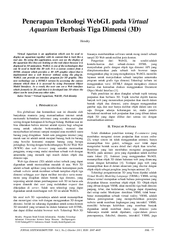 (PDF) Penerapan Teknologi WebGL pada Virtual Aquarium Berbasis Tiga Dimensi (3D)