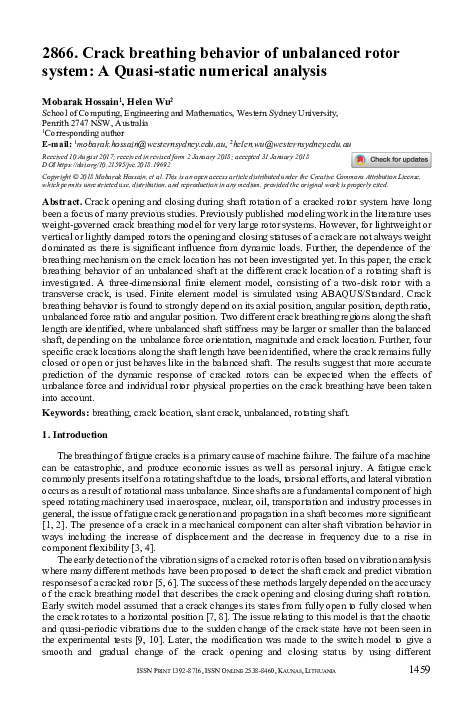 (PDF) Crack breathing behavior of unbalanced rotor system: A Quasi ...