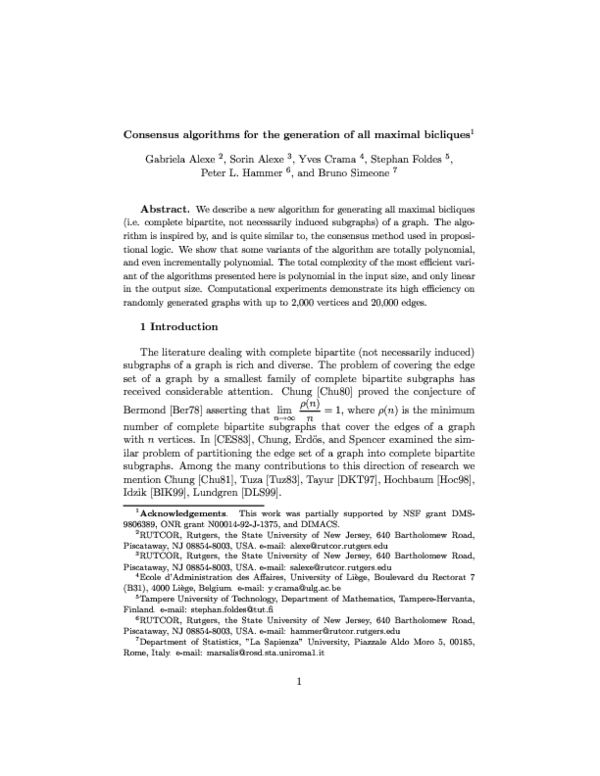 (PDF) Consensus algorithms for the generation of all maximal bicliques