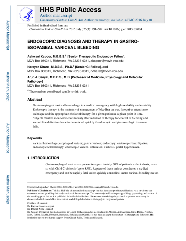 (PDF) Endoscopic Diagnosis and Therapy in Gastroesophageal Variceal ...