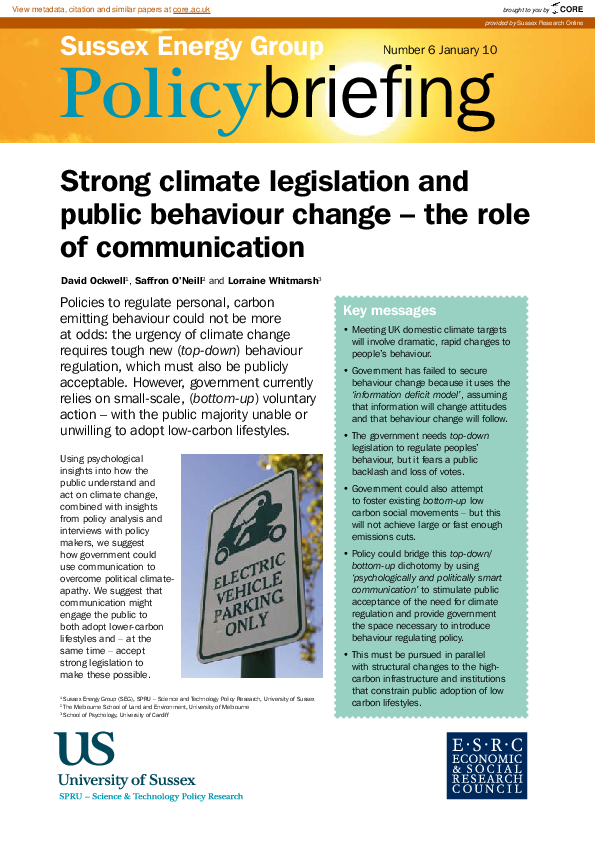 (PDF) Strong climate legislation and public behaviour change – the role ...