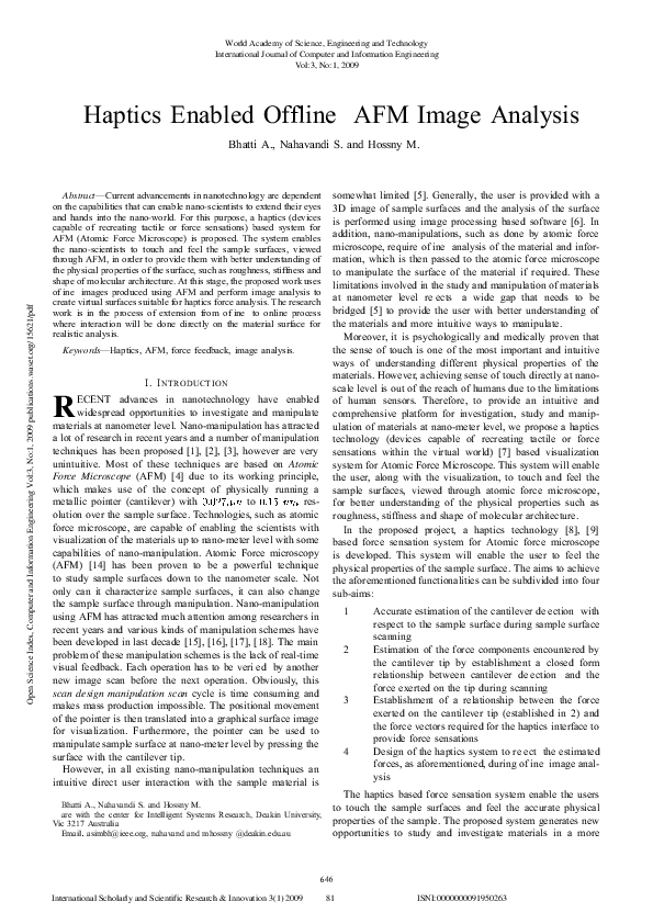 (PDF) Haptics Enabled Offline Afm Image Analysis