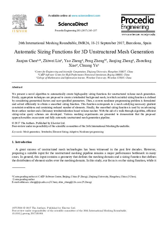 Pdf Automatic Sizing Functions For 3d Unstructured Mesh Generation 7767