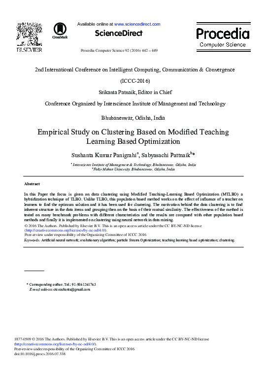 (PDF) Empirical Study on Clustering Based on Modified Teaching Learning ... (PDF) Empirical Study on Clustering Based on Modified Teaching Learning ...