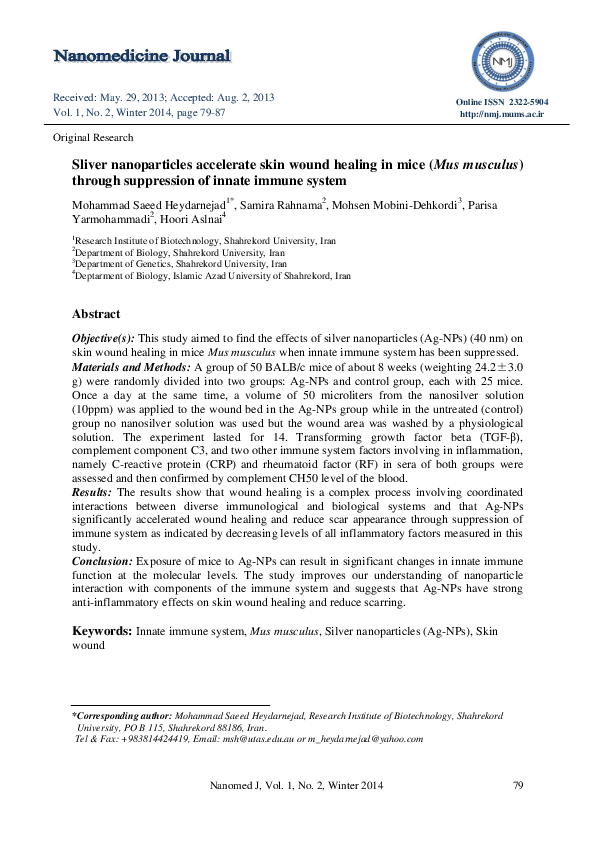 (PDF) Sliver nanoparticles accelerate skin wound healing in mice (Mus ...