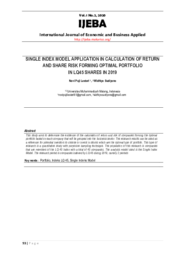 (PDF) Single Index Model Application in Calculation of Return and Share ...
