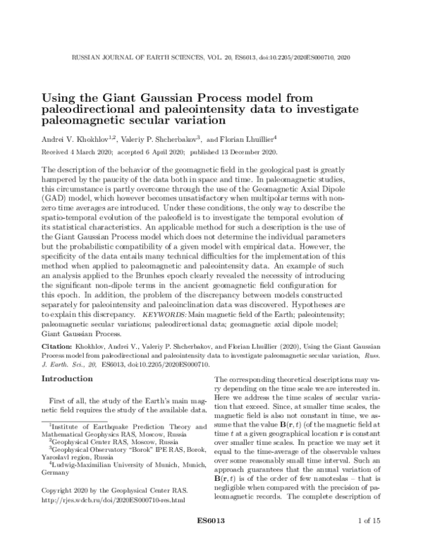 (PDF) Using the Giant Gaussian Process model from paleodirectional and paleointensity data to ...