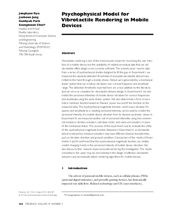 (PDF) Psychophysical Model for Vibrotactile Rendering in Mobile Devices