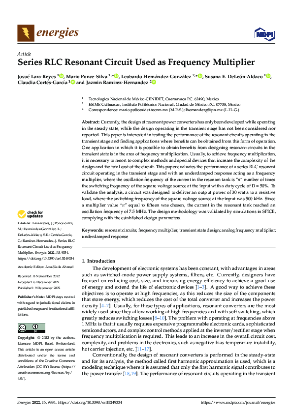 (PDF) Series RLC Resonant Circuit Used as Frequency Multiplier